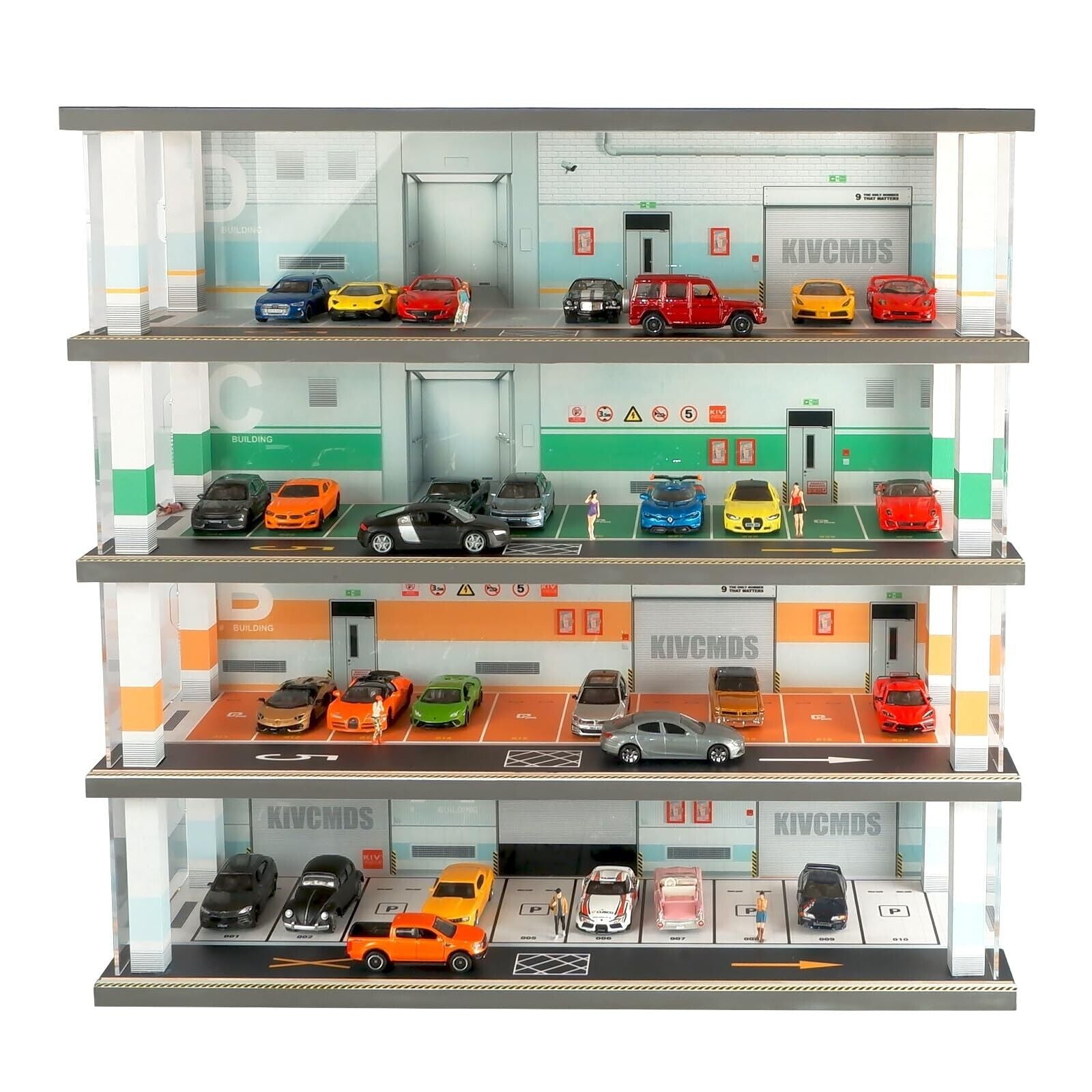 1:64 Scale Diecast Model Car Display Case with USB Lights Diorama Gara ...